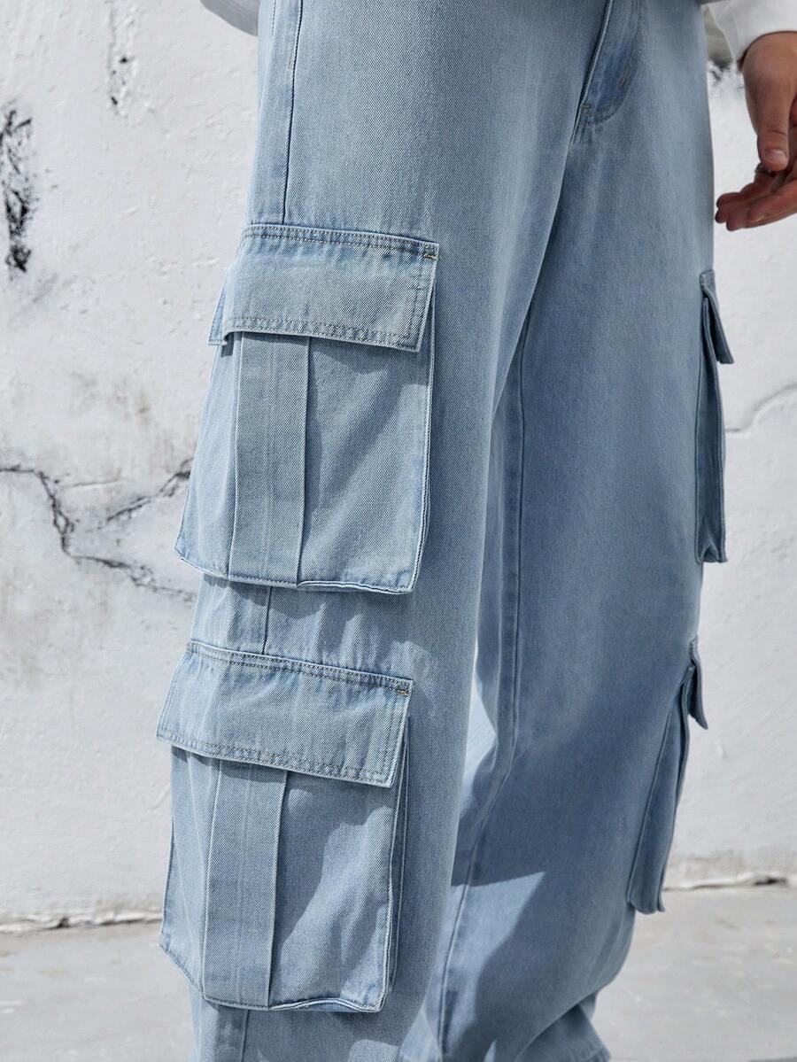 Manfinity EMRG Loose Fit Men's Flap Pocket Side Cargo Jeans Baggy Long ...