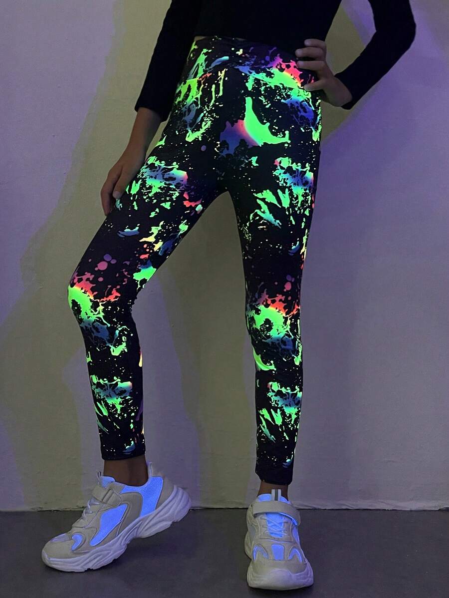 SHEIN Tween Girl Reflective Splash Ink Print Leggings | SHEIN USA