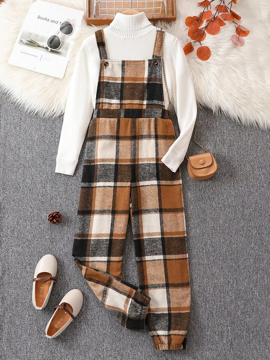 SHEIN Tween Girl Plaid Overall Jumpsuit Without Tee | SHEIN USA