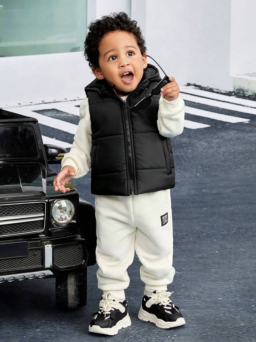 SHEIN Baby Boy Zip Up Hooded Vest Jacket & Sweatpants & Tee | SHEIN USA