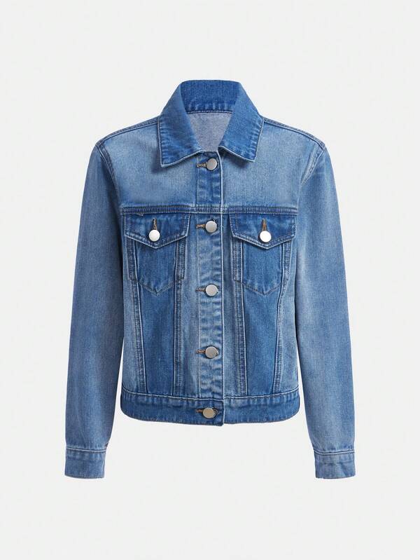 Tween Girl Flap Pocket Denim Jacket | SHEIN USA