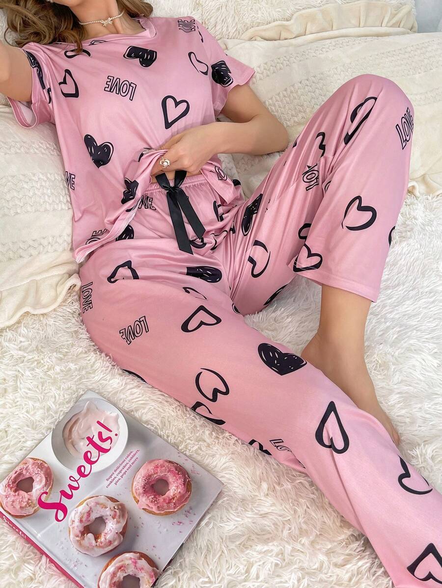 Heart Print PJ Set / Pajama Set | SHEIN USA