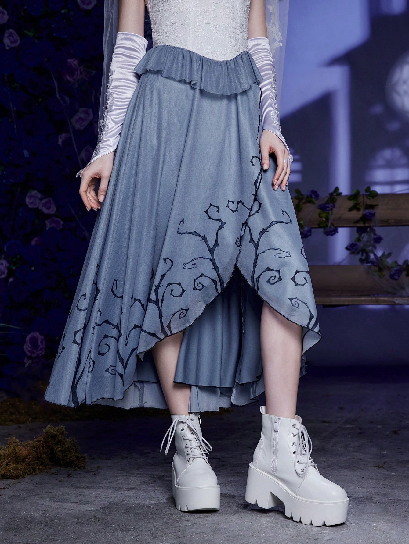 Corpse Bride | ROMWE Saia Envolvente Com Bainha Assimétrica E Estampa ...