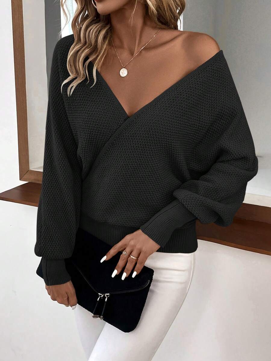 EMERY ROSE Cut Out Back Batwing Sleeve Wrap Sweater | SHEIN USA