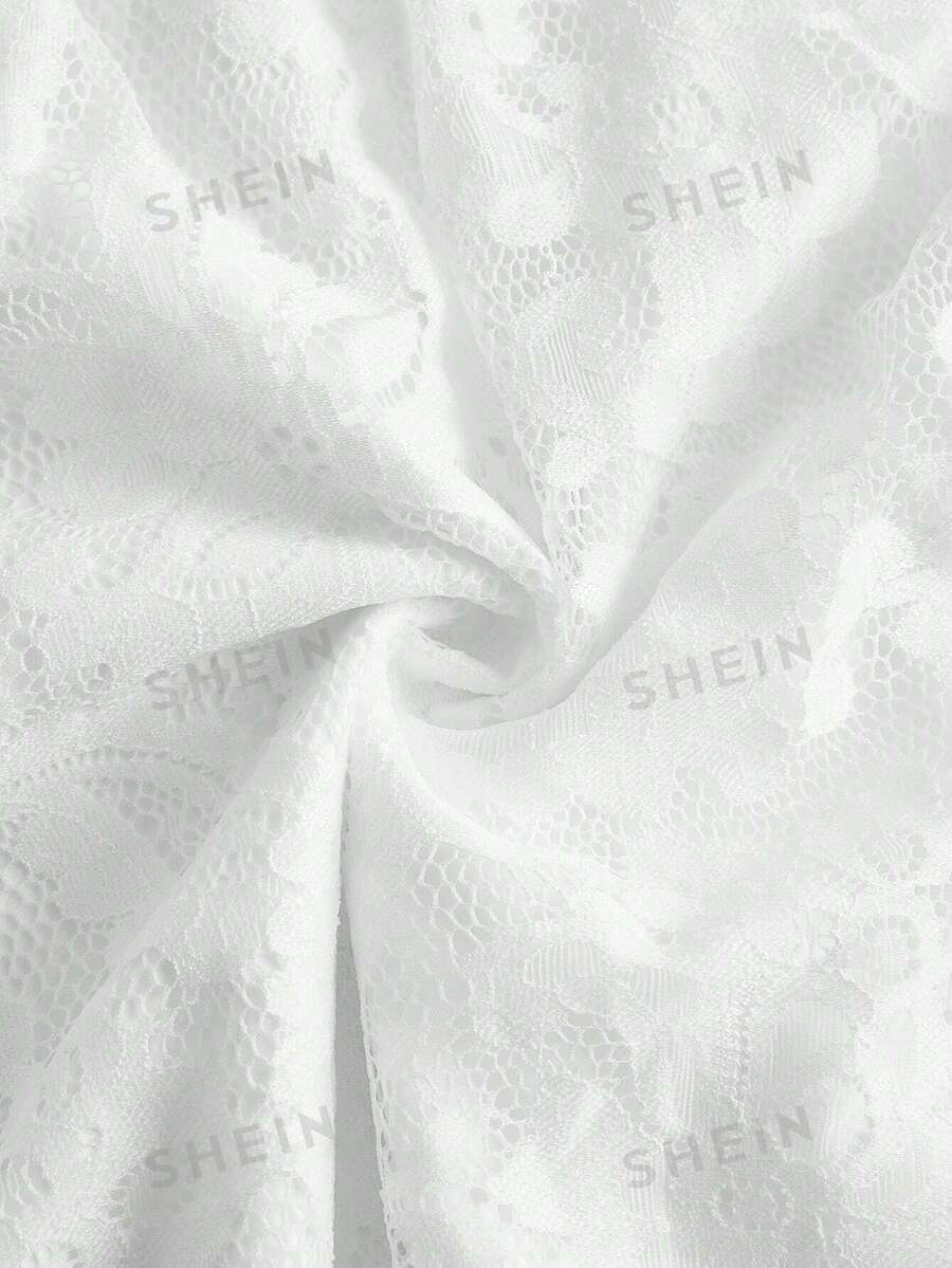 SHEIN Unity Solid Lace High Low Hem Dress | SHEIN UK