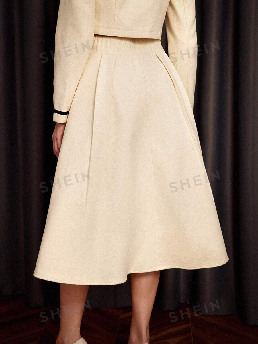 SHEIN DECDS Vintage Elegant Women's Colorblock Flare Skirt Concert Long ...