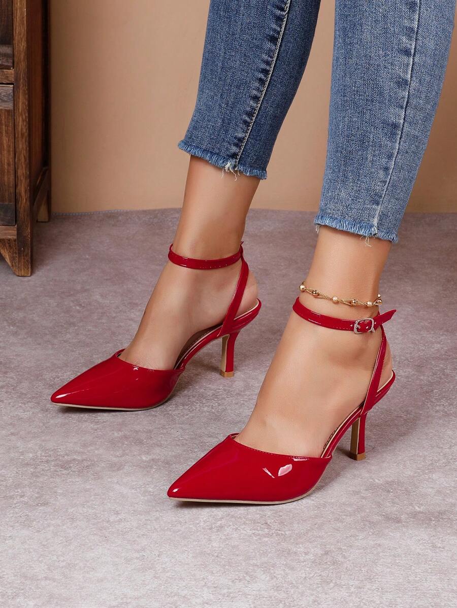 Sandalias elegantes de tacón alto y puntiagudas de unicolor para mujer ...