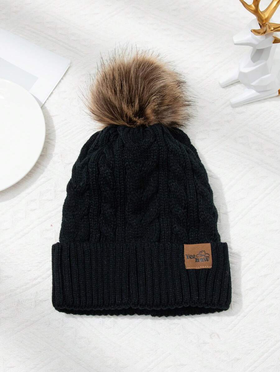 Morgan Mondays Co Gorro de Tricô com Etiqueta Bola de Pelúcia Retrô de ...