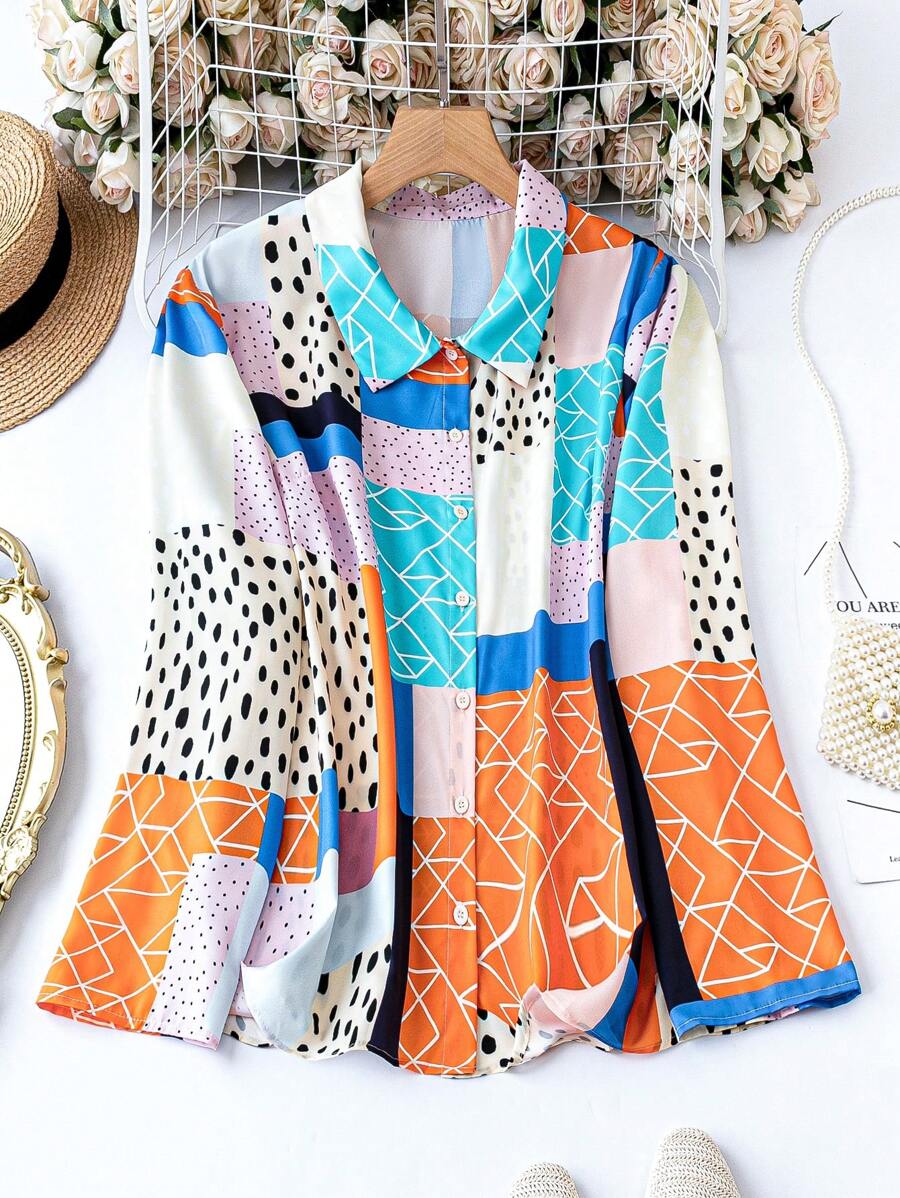 Plus Patchwork Print Shirt | SHEIN USA