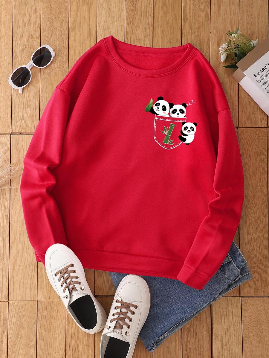 SHEIN EZwear Cartoon Panda Print Thermal Lined Sweatshirt | SHEIN USA