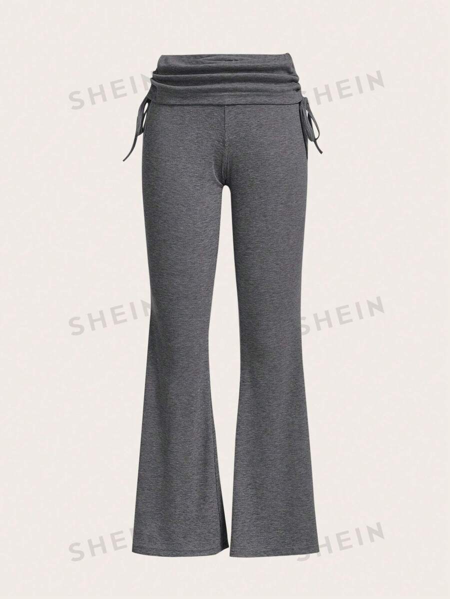 SHEIN MOD Solid Drawstring Ruched Flare Leg Pants | SHEIN USA