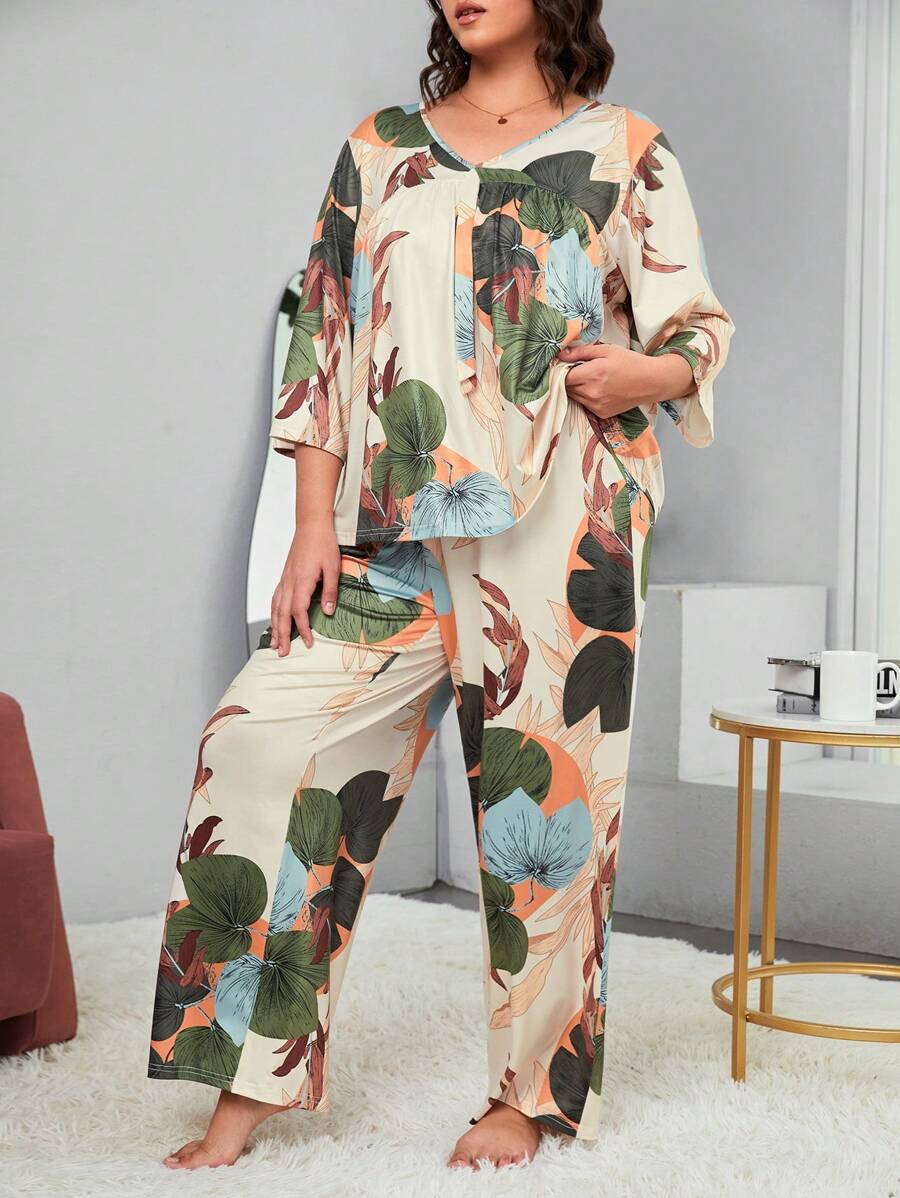 Plus Plants Print PJ Set | SHEIN USA
