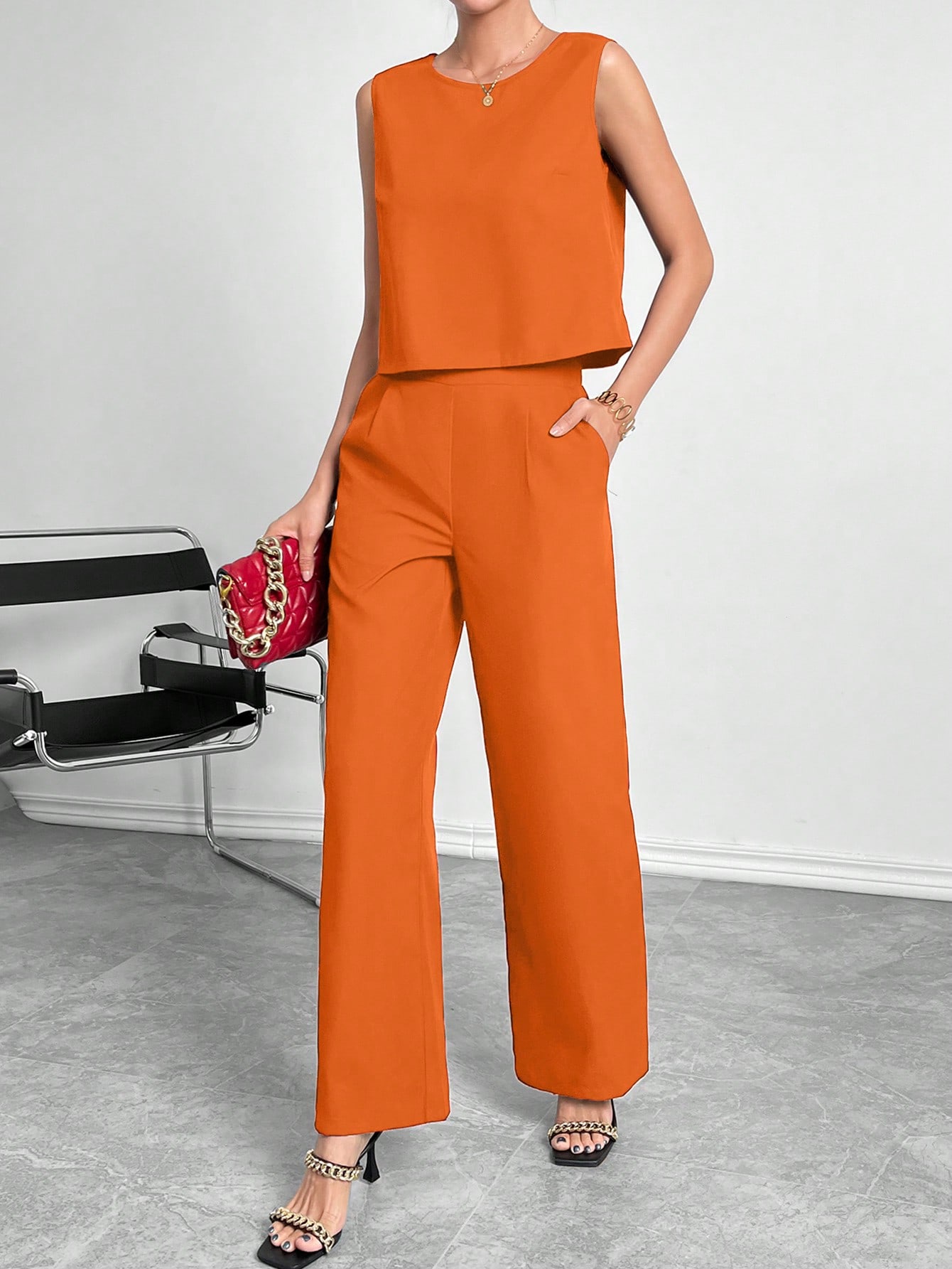 Shein Essnce Solid Tank Top And Wide Leg Pants Shein Usa