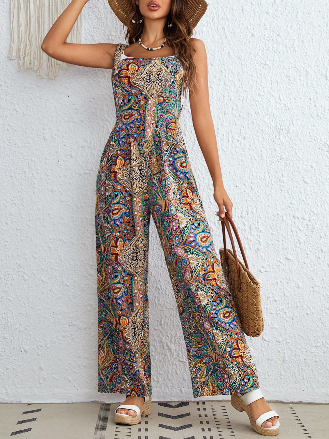 SHEIN VCAY Women's Patterned Overalls Jumpsuit | SHEIN UK