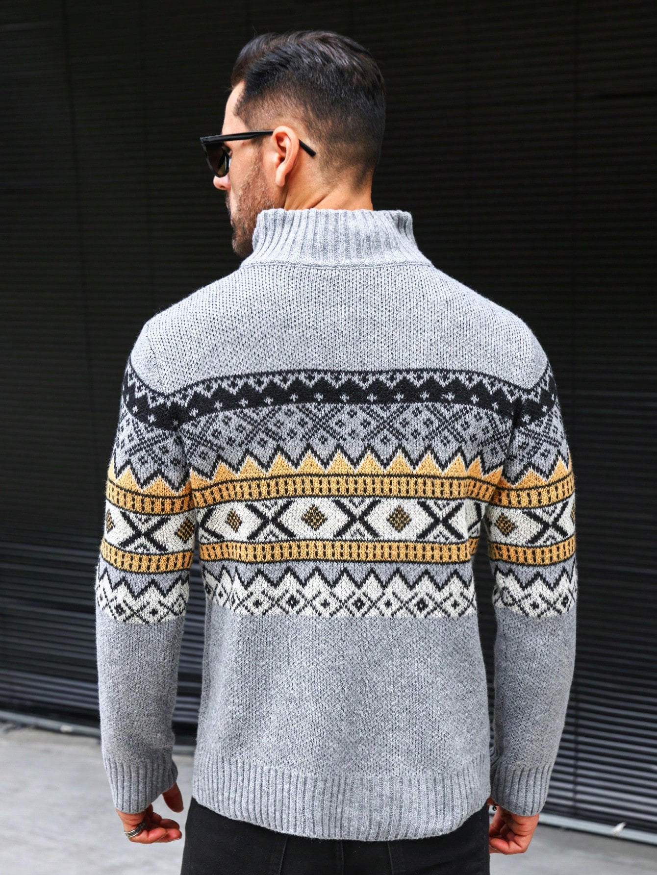 Manfinity Homme Men's Diamond Pattern Check Half-zip Sweater | SHEIN USA