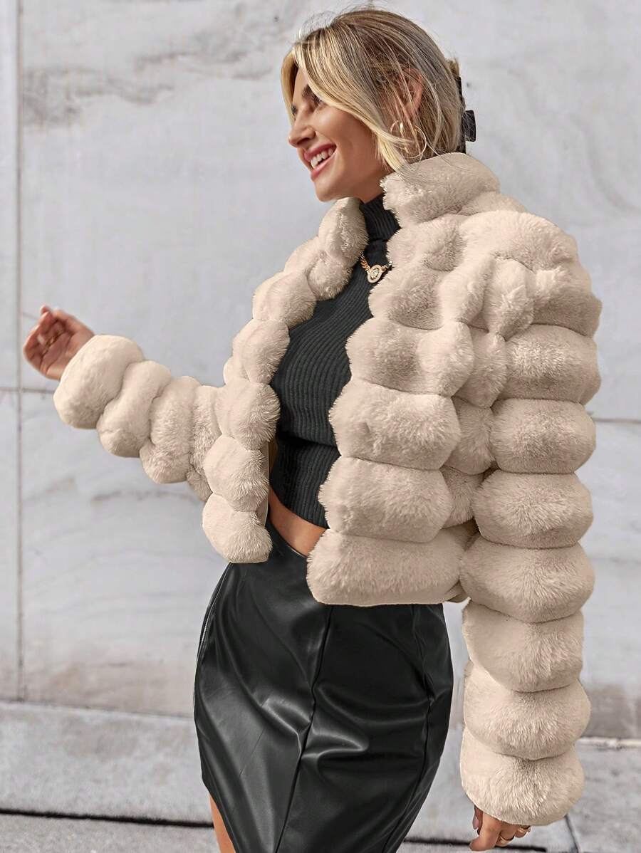 Firerie Going Out Solid Open Front Crop Fuzzy Coat | SHEIN USA