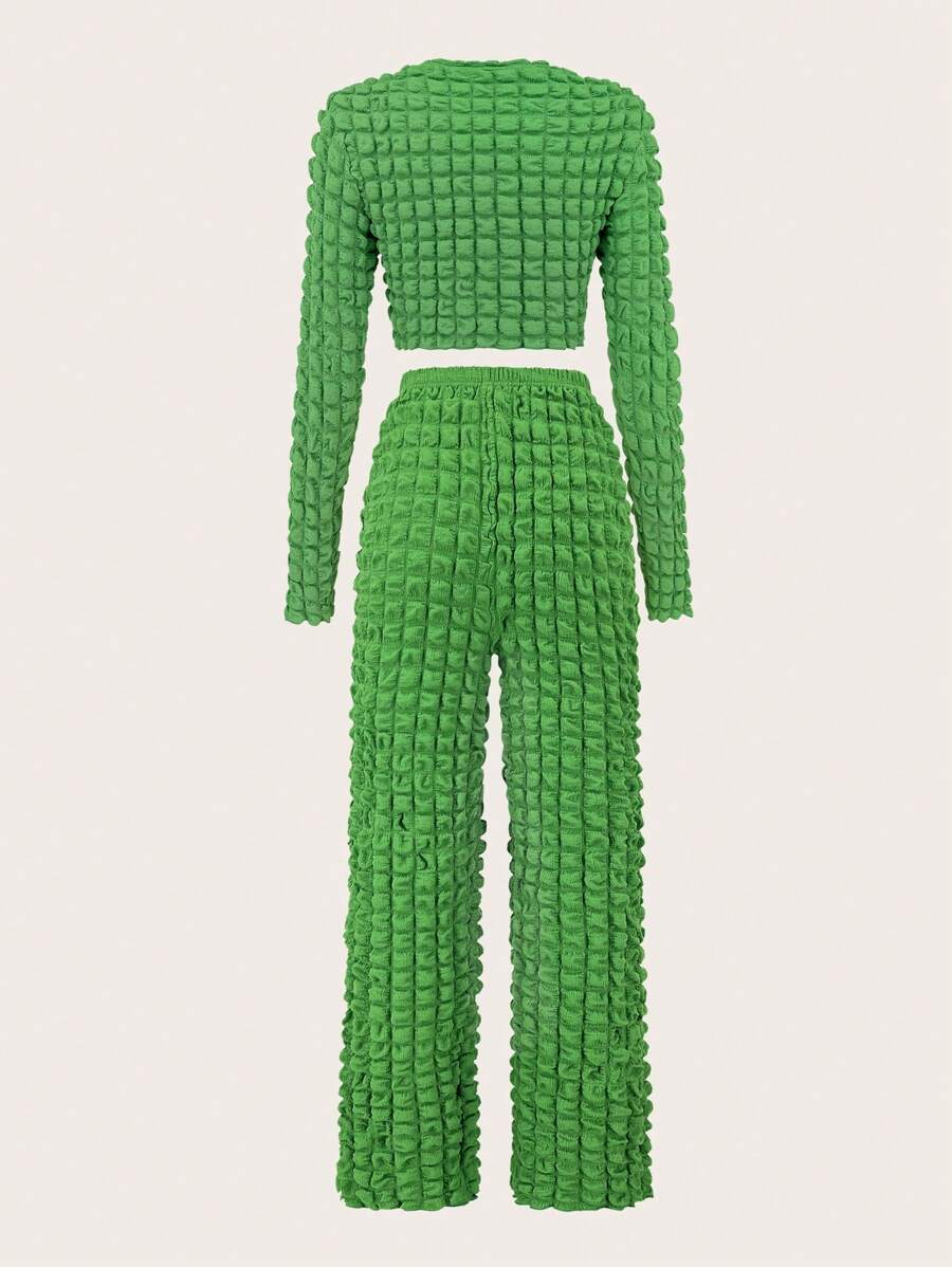 Solid Crop Tee And Wide Leg Pants Shein Usa