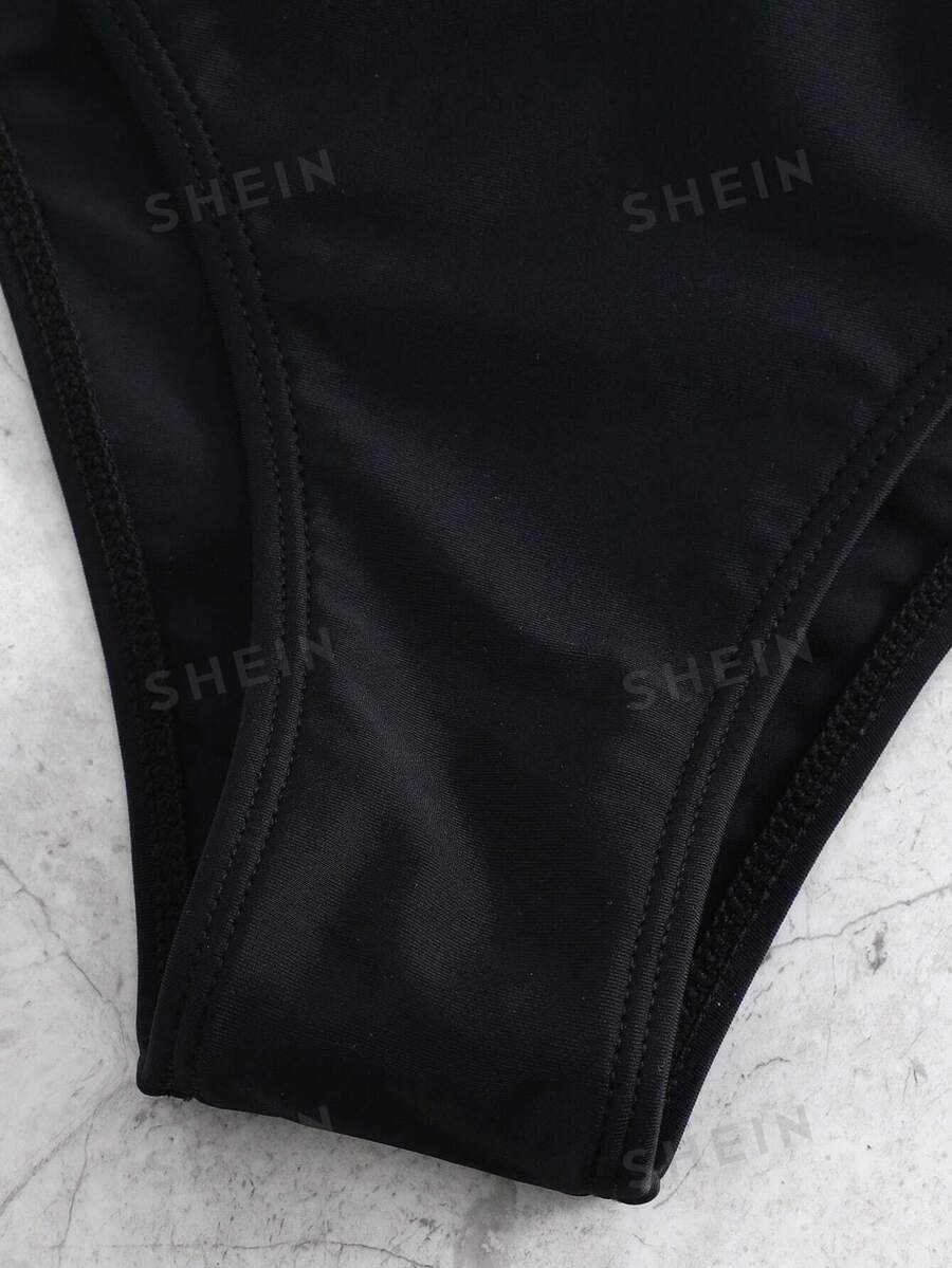 Knot Front Mesh Overlay Bikini Swimsuit Shein Usa