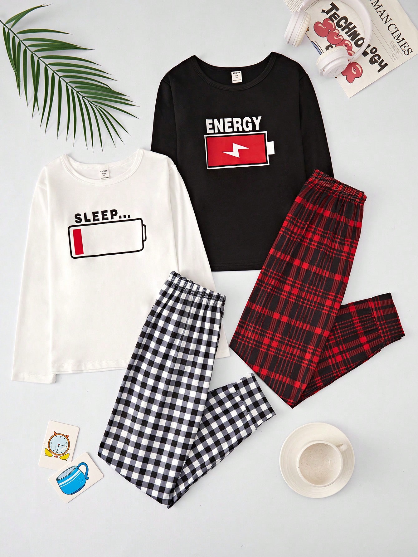 SHEIN Kids Nujoom 2pcs/Set Tween Boys' Plaid Pajamas Set | SHEIN UK