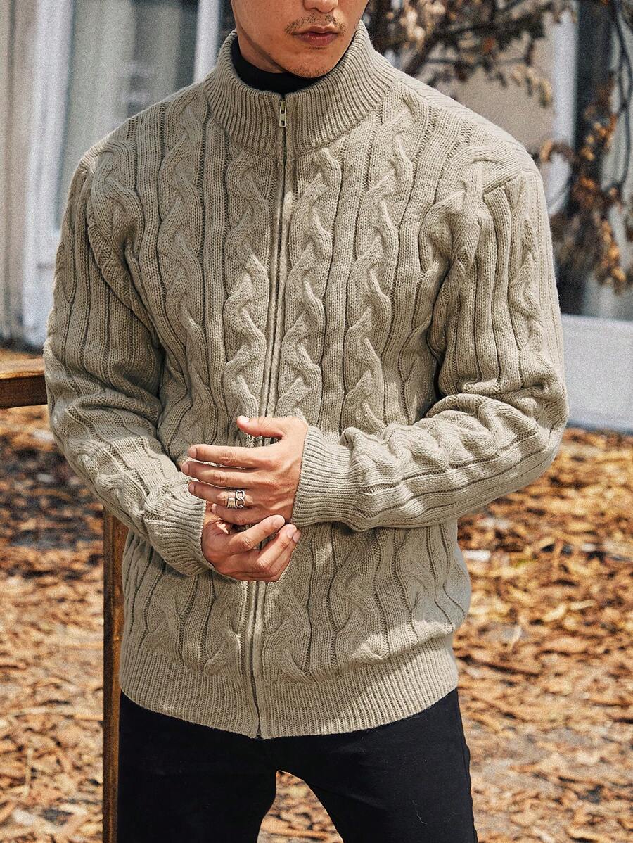 Manfinity Homme Men Plus Cable Knit Zip Up Cardigan | SHEIN USA