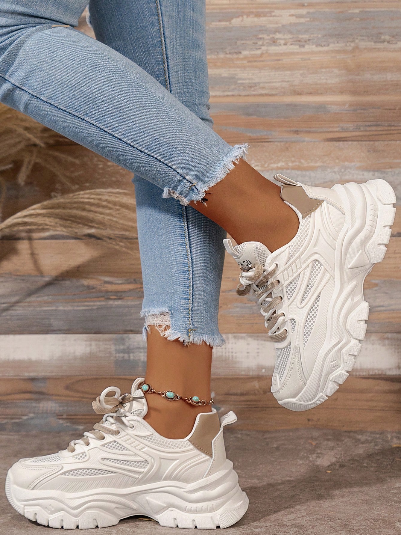 Women's Casual Thick Sole Running Shoes With Breathable Mesh And Lace ...