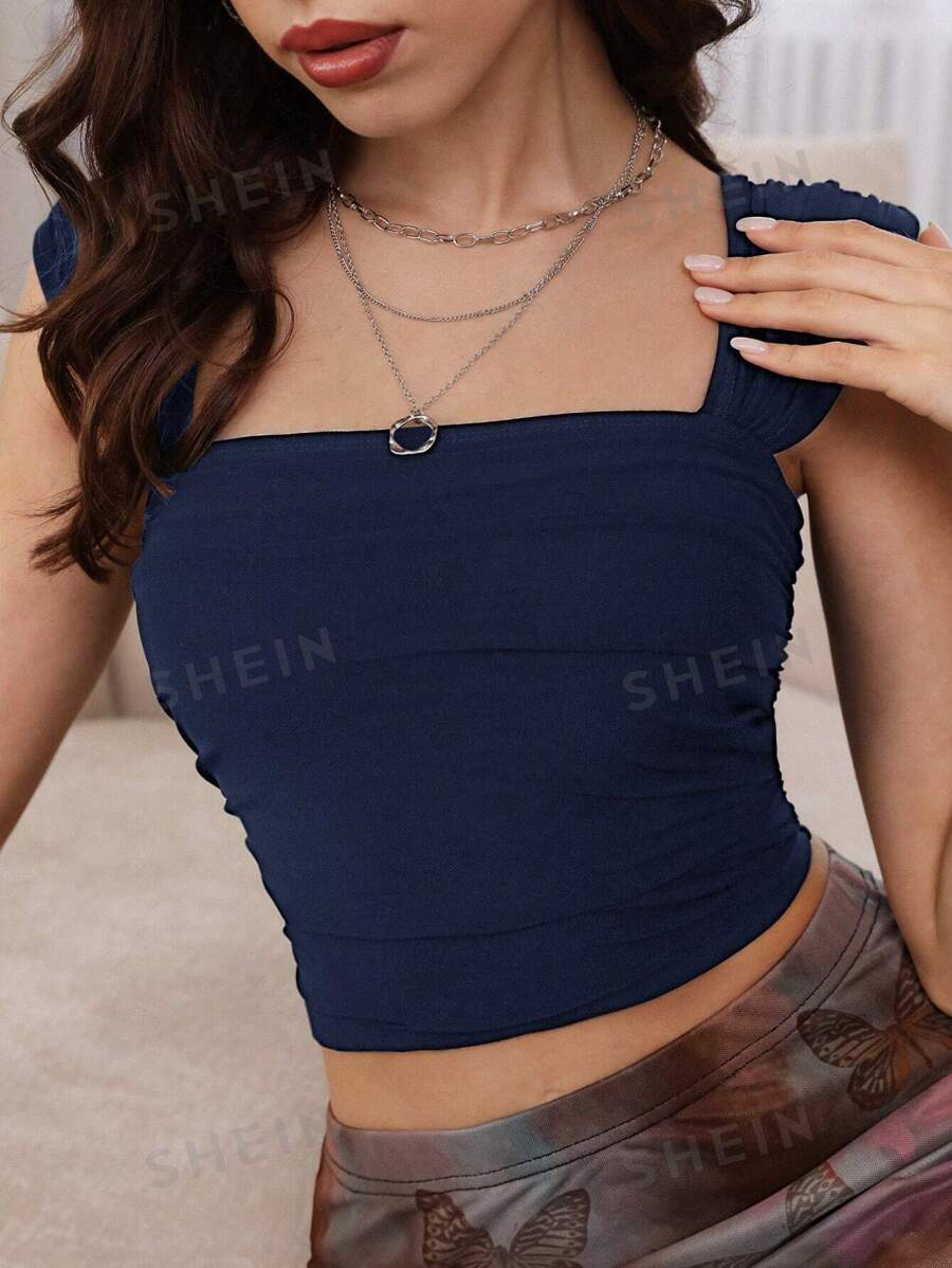 SHEIN MOD Square Neck Ruched Summer Bodycon Crop Tank Top | SHEIN USA