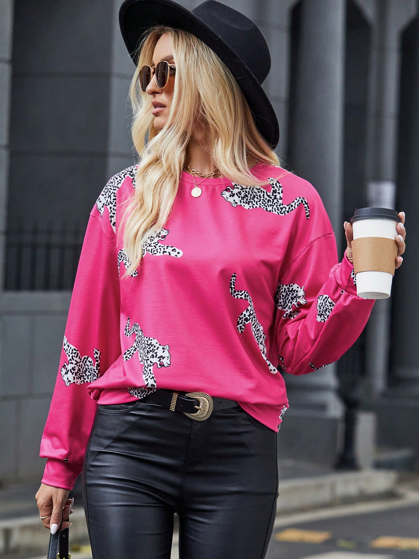 Shein Lune Leopard Print Drop Shoulder Sweatshirt Shein Usa