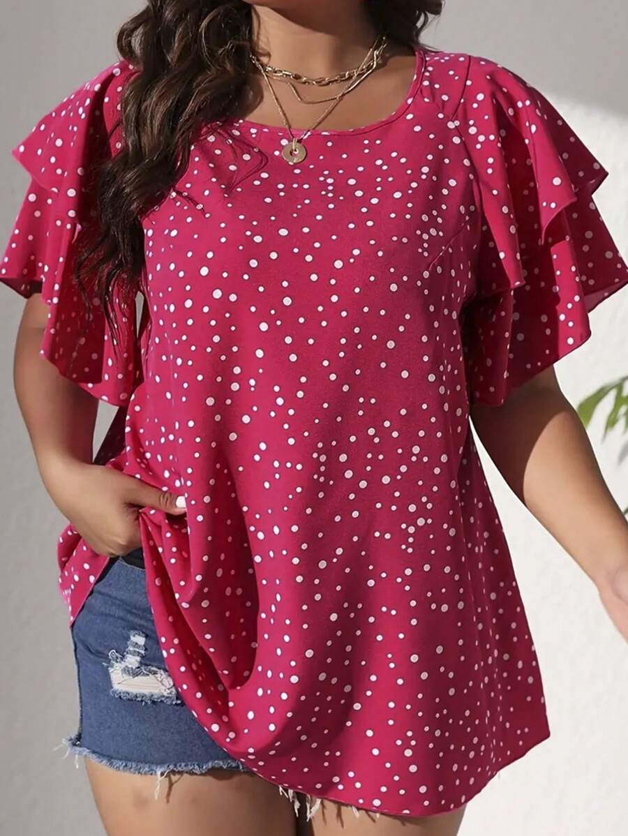 Celure Plus Size Women Elegant Vacation Chiffon Asymmetrical Polka Dot ...