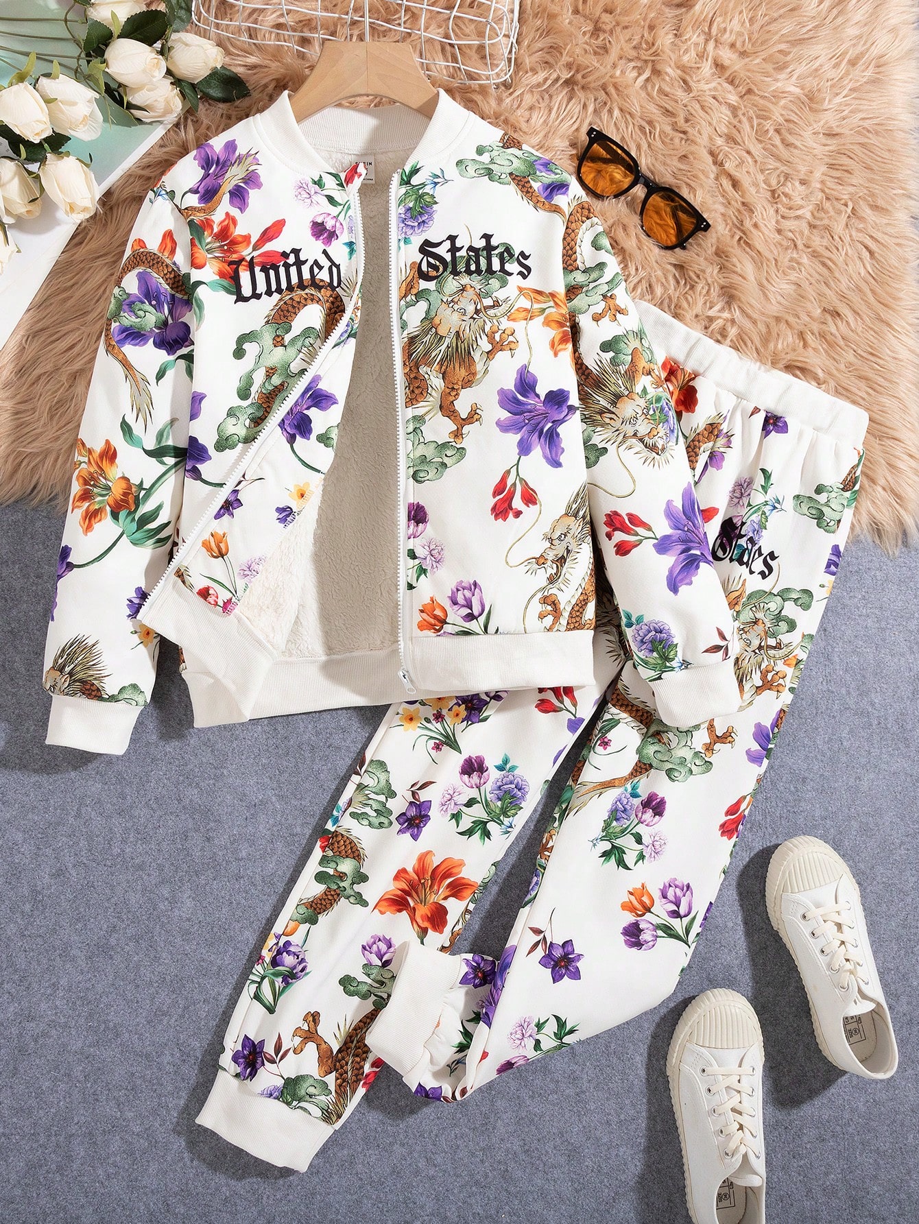 SHEIN Dragon Pattern Plush Lined Mother And Daughter Matching Set, Sold ...