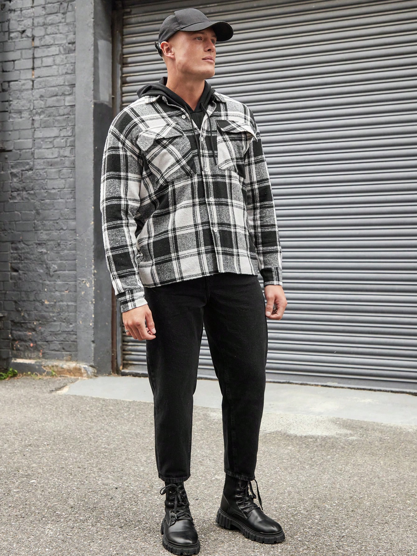 SHEIN Cottnline Men 1pc Plaid Print Flap Pocket Shacket | SHEIN EUQS