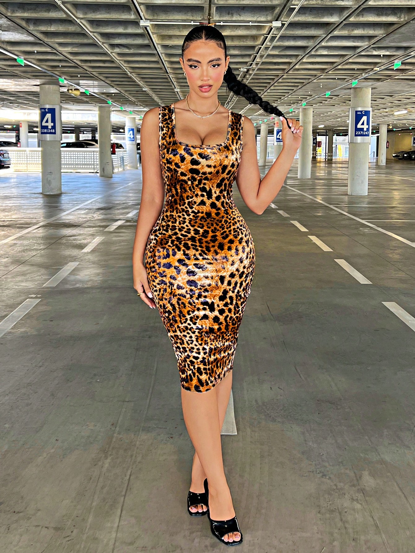 SHEIN SXY Women'S Sexy Leopard Print Wide Strap Bodycon Dress Sexy ...