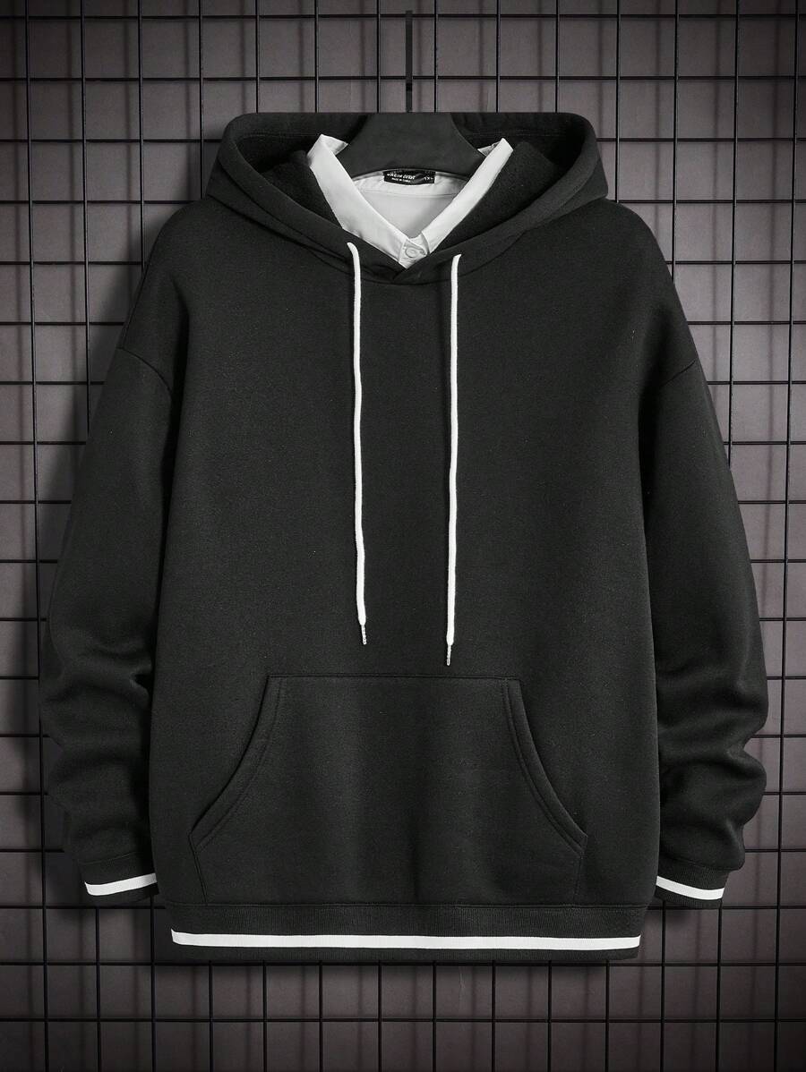 Manfinity Hypemode Loose Fit Men's Striped Trim Hoodie With Kangaroo Pocket And Drawstring ...