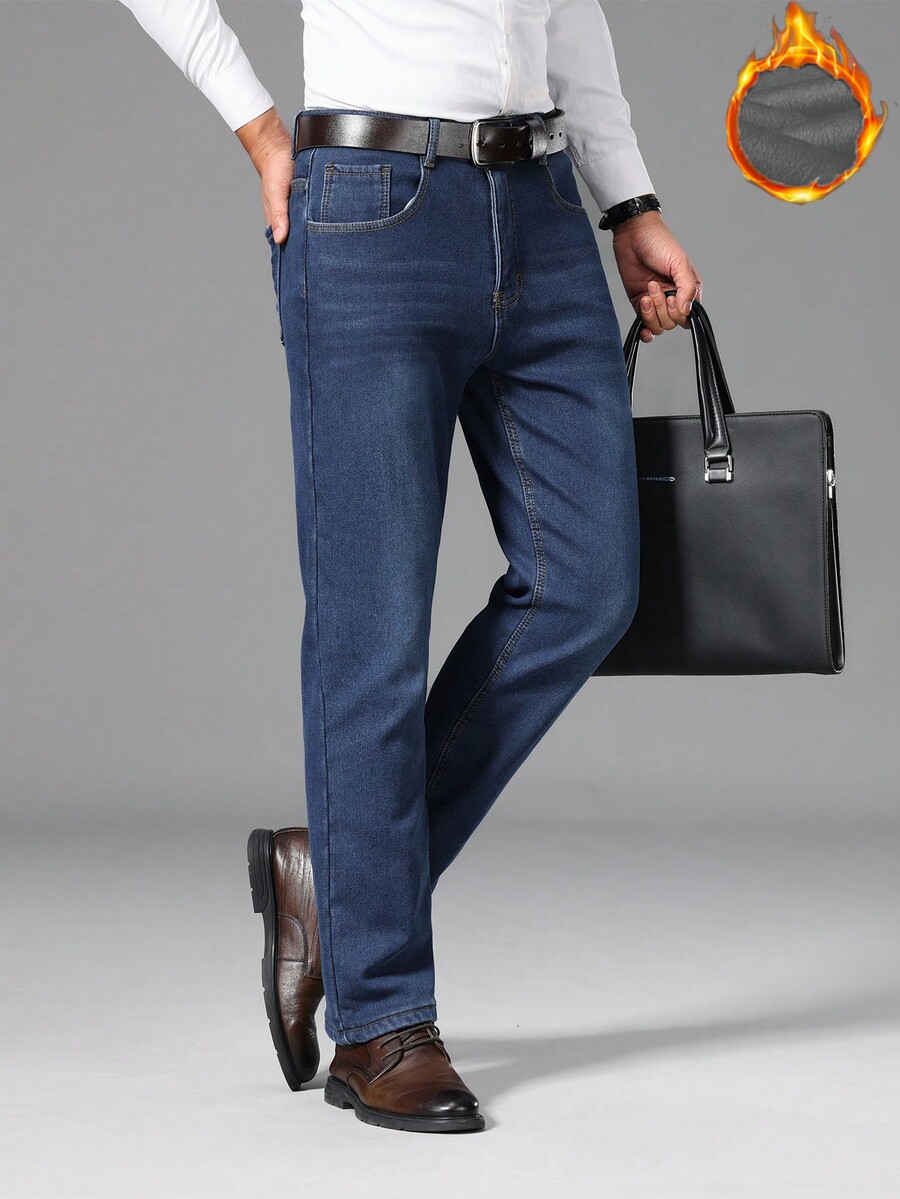 Manfinity Homme Men Slant Pocket Thermal Lined Straight Leg Jeans ...