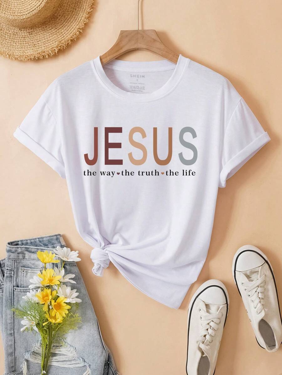 SHEIN Slayr Letter Graphic Tee JESUS The Way Love The Truth Love The ...