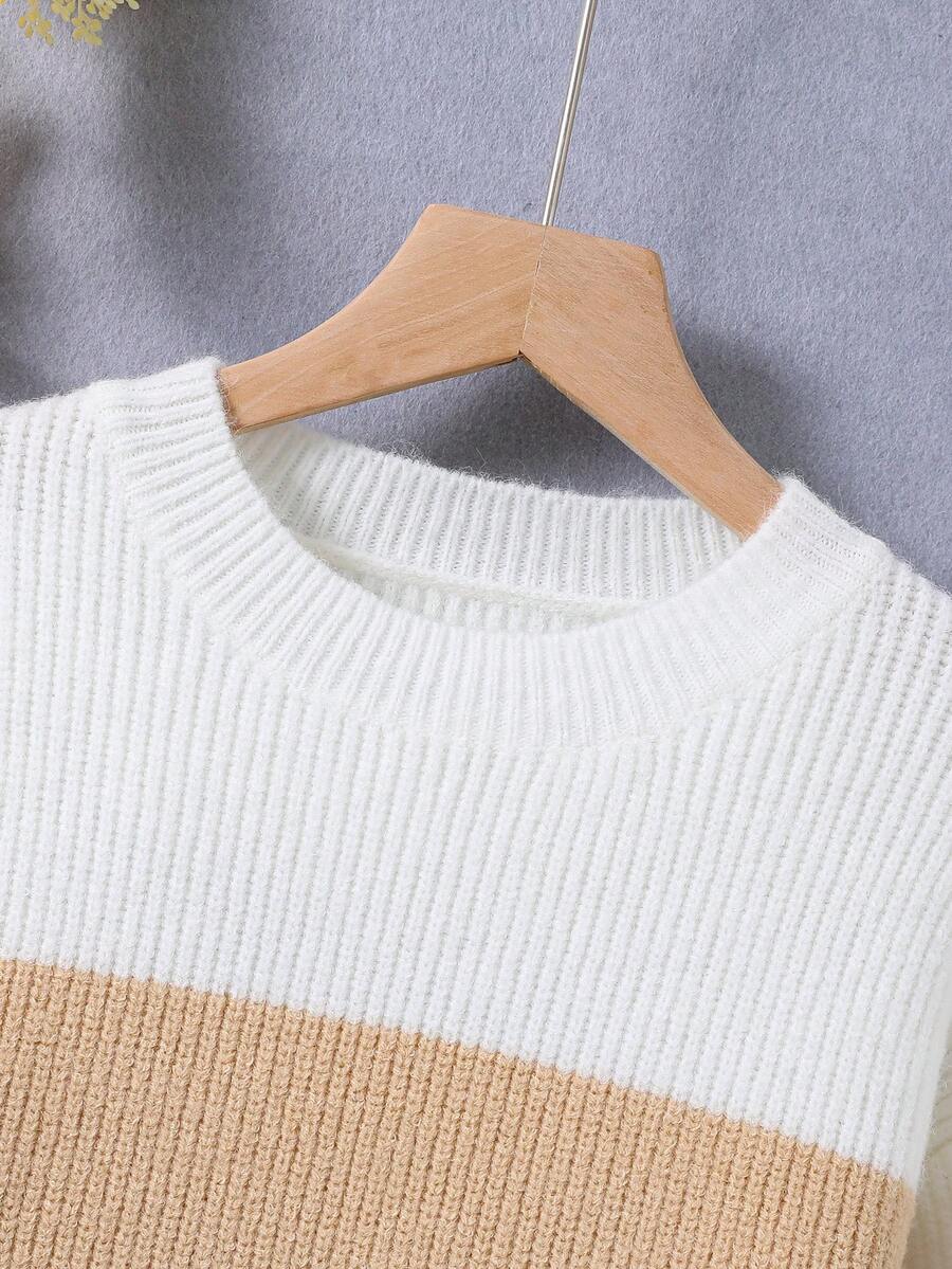 SHEIN Tween Girl Color Block Drop Shoulder Sweater | SHEIN USA