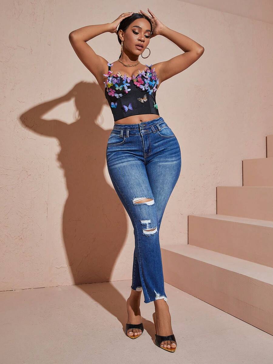 Apperloth A Festival Colorful Butterfly Appliques Bustier Crop Cami ...