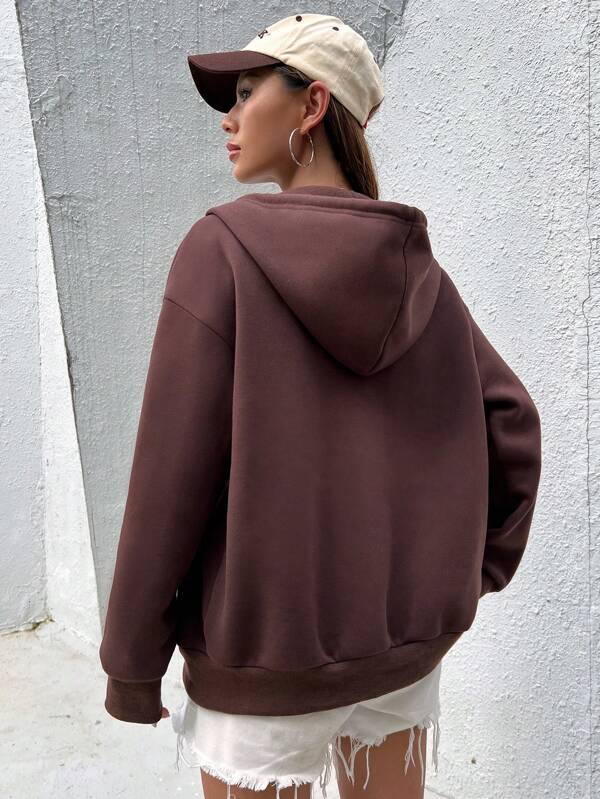 Shein Coolane Star And Slogan Graphic Drop Shoulder Drawstring Hoodie