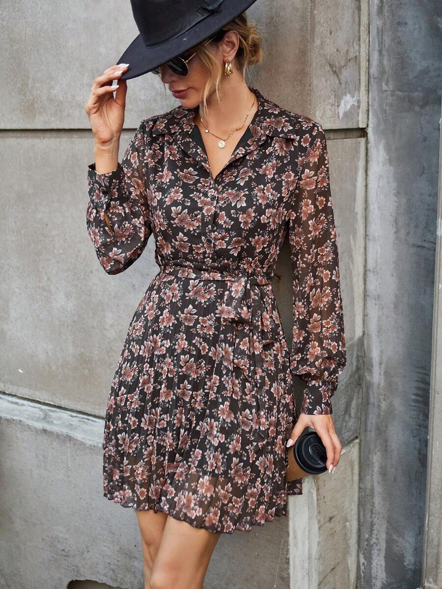 SHEIN Clasi Allover Floral Print Belted Shirt Dress for Sale Australia| New Collection Online ...