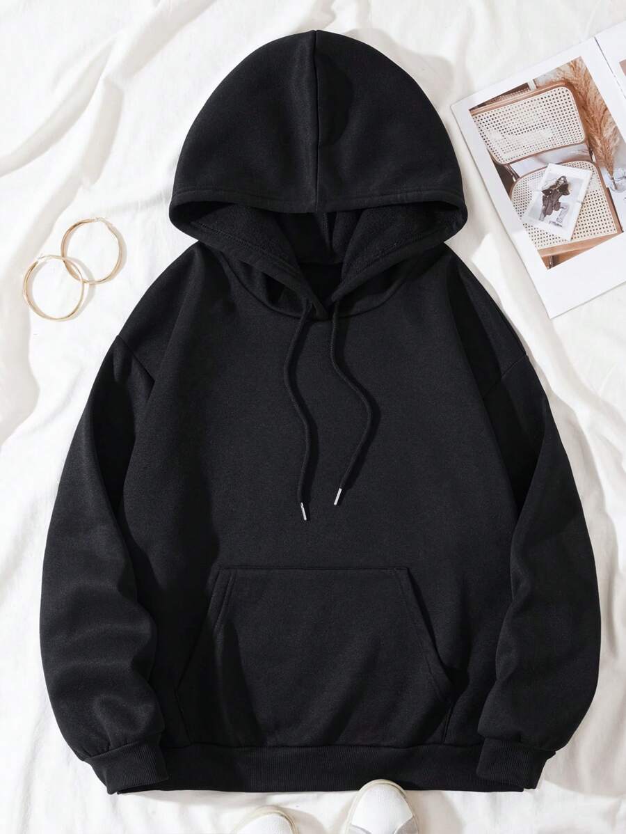 Slogan Graphic Drop Shoulder Drawstring Hoodie Shein Usa
