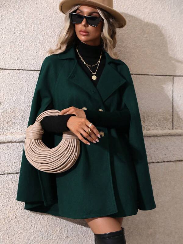 Double Breasted Cloak Sleeve Cape Overcoat | SHEIN USA