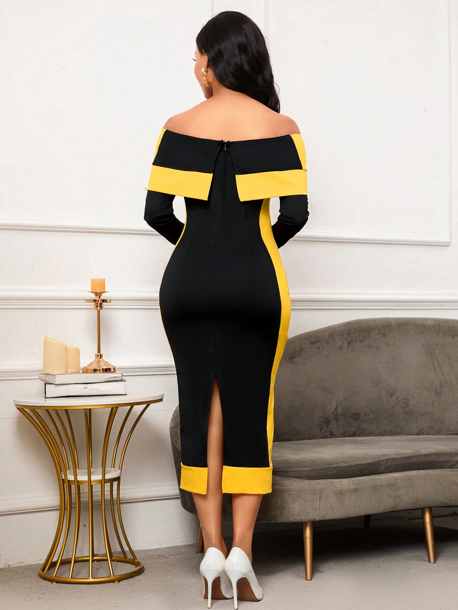 SHEIN Lady Colorblock Off Shoulder Bodycon Dress | SHEIN USA