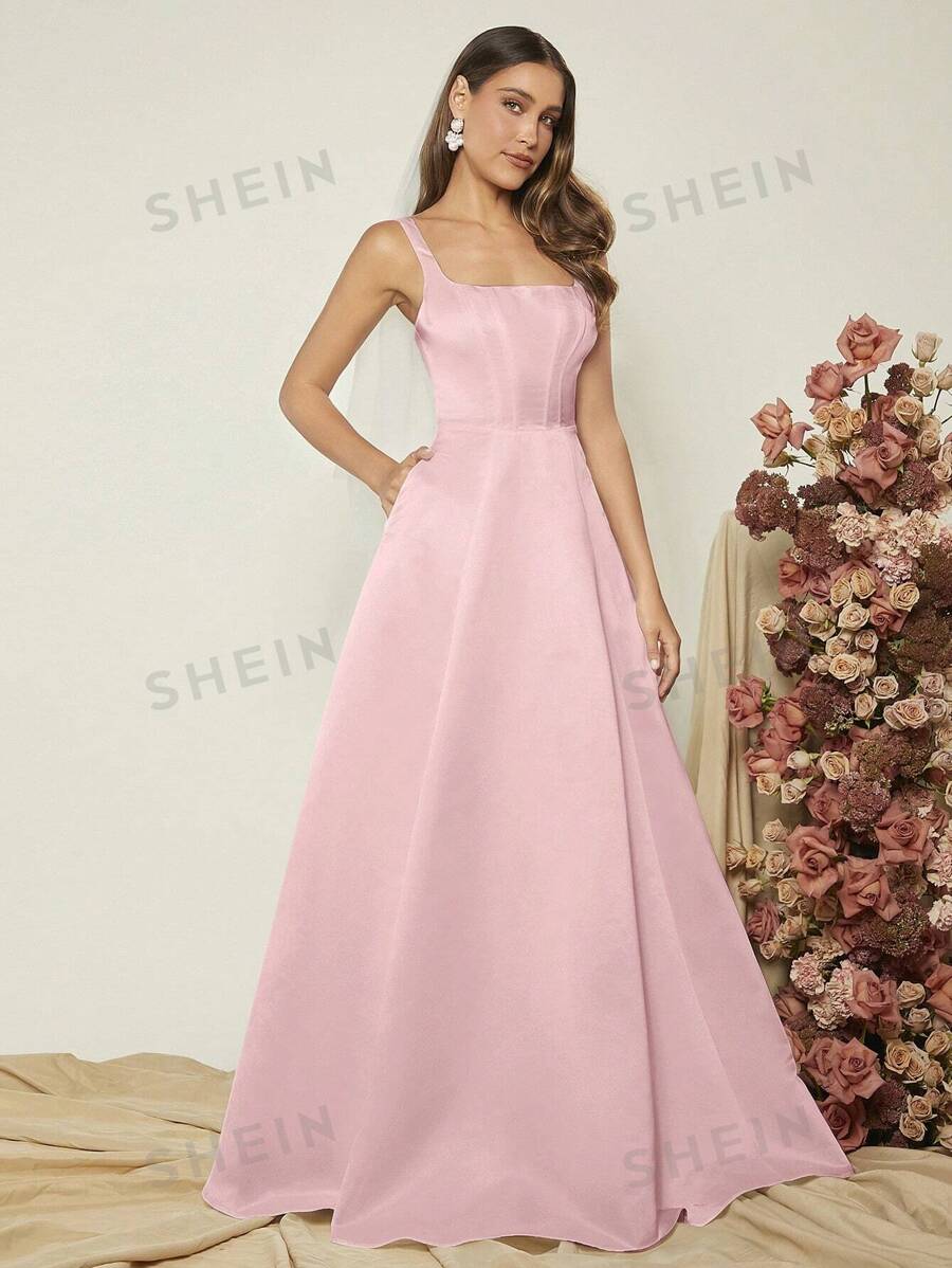 SHEIN Belle Square Neck Slant Pocket Formal Dress | SHEIN USA