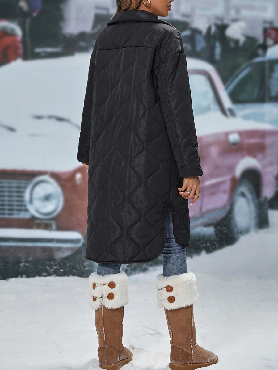 SHEIN Relaxiva Cappotto trapuntato e imbottito con bottoni frontali ...