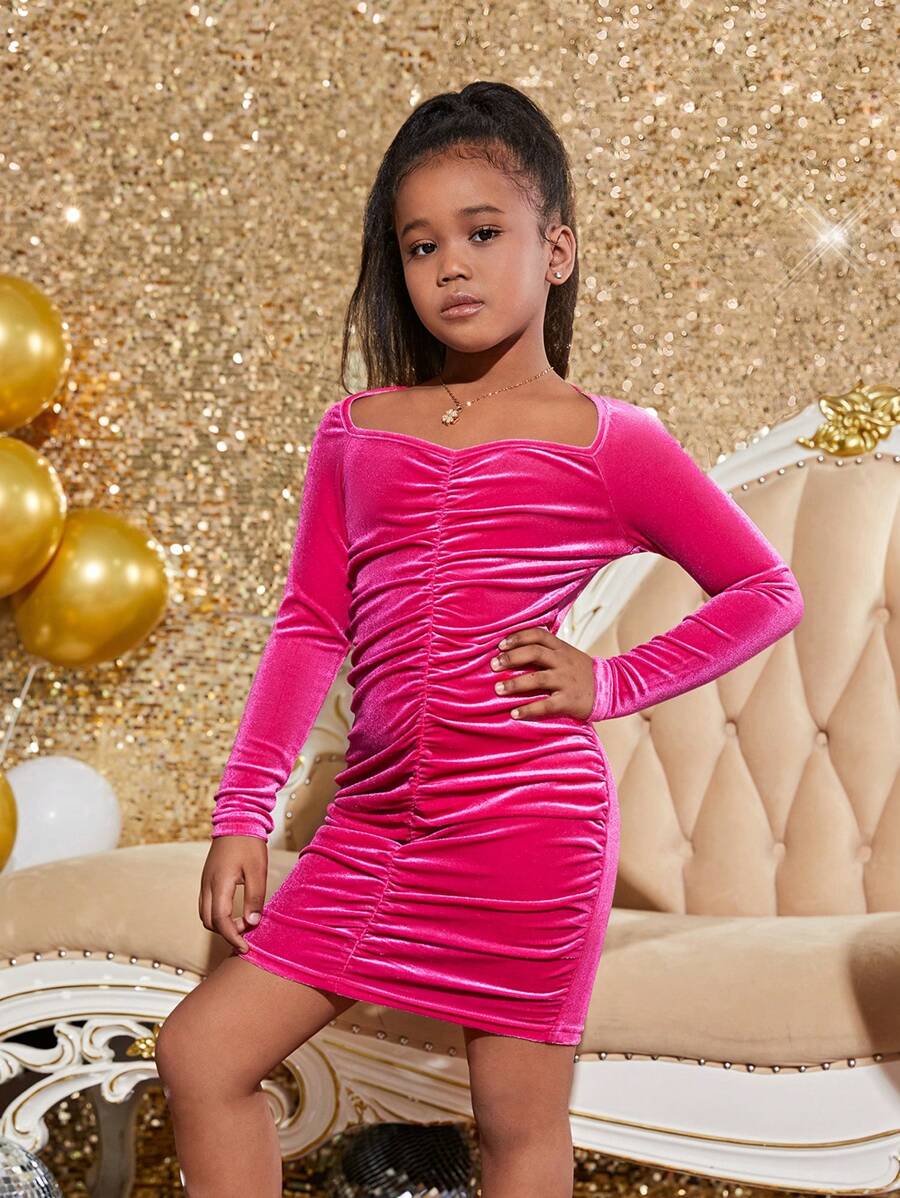 Tween Girl Sporty & Cool Knitted Velour Color Dusty Dress With Fitted ...