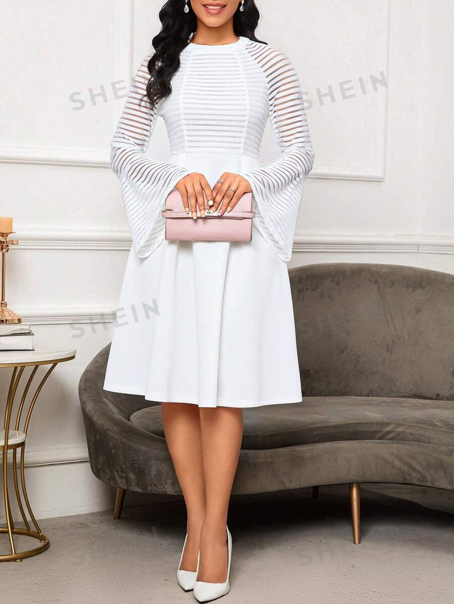 SHEIN Lady Mesh Flare Sleeve Dress | SHEIN USA
