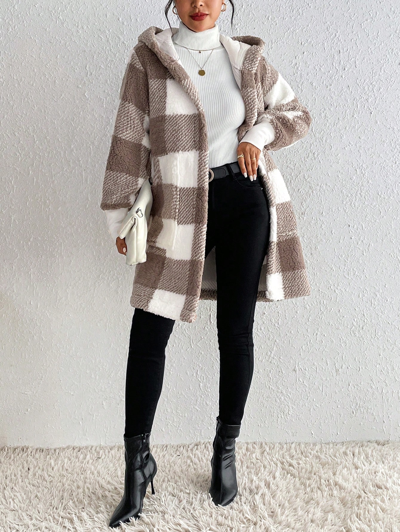 SHEIN Frenchy Buffalo Plaid Pattern Hooded Flannel Coat | SHEIN UK