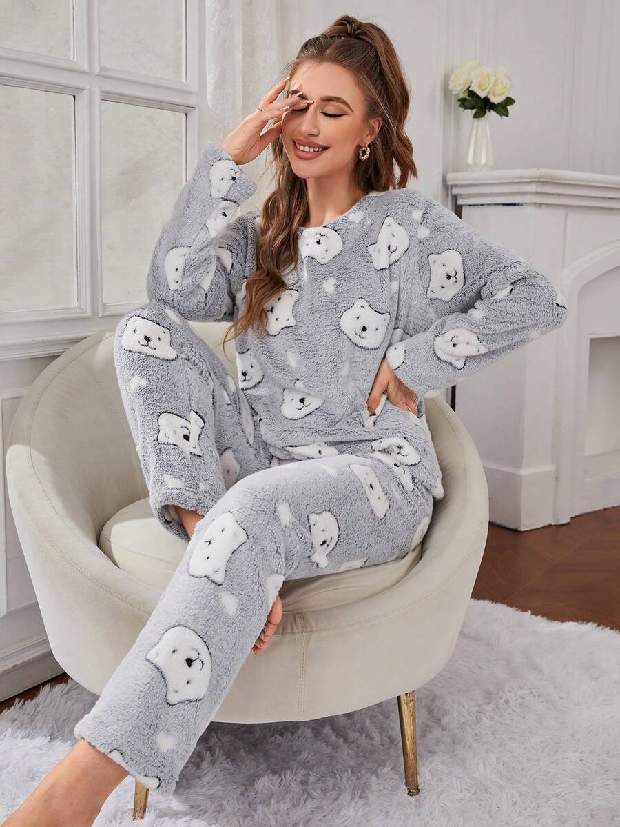 Cartoon Graphic Flannel PJ Set | SHEIN USA