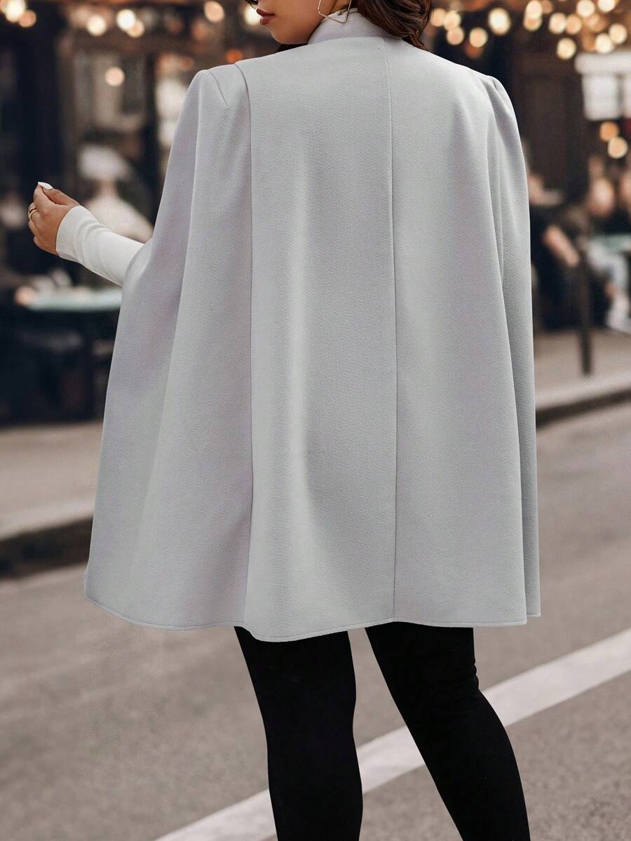 SHEIN Privé Plus Double Breasted Cloak Sleeve Open Front Cape Overcoat ...