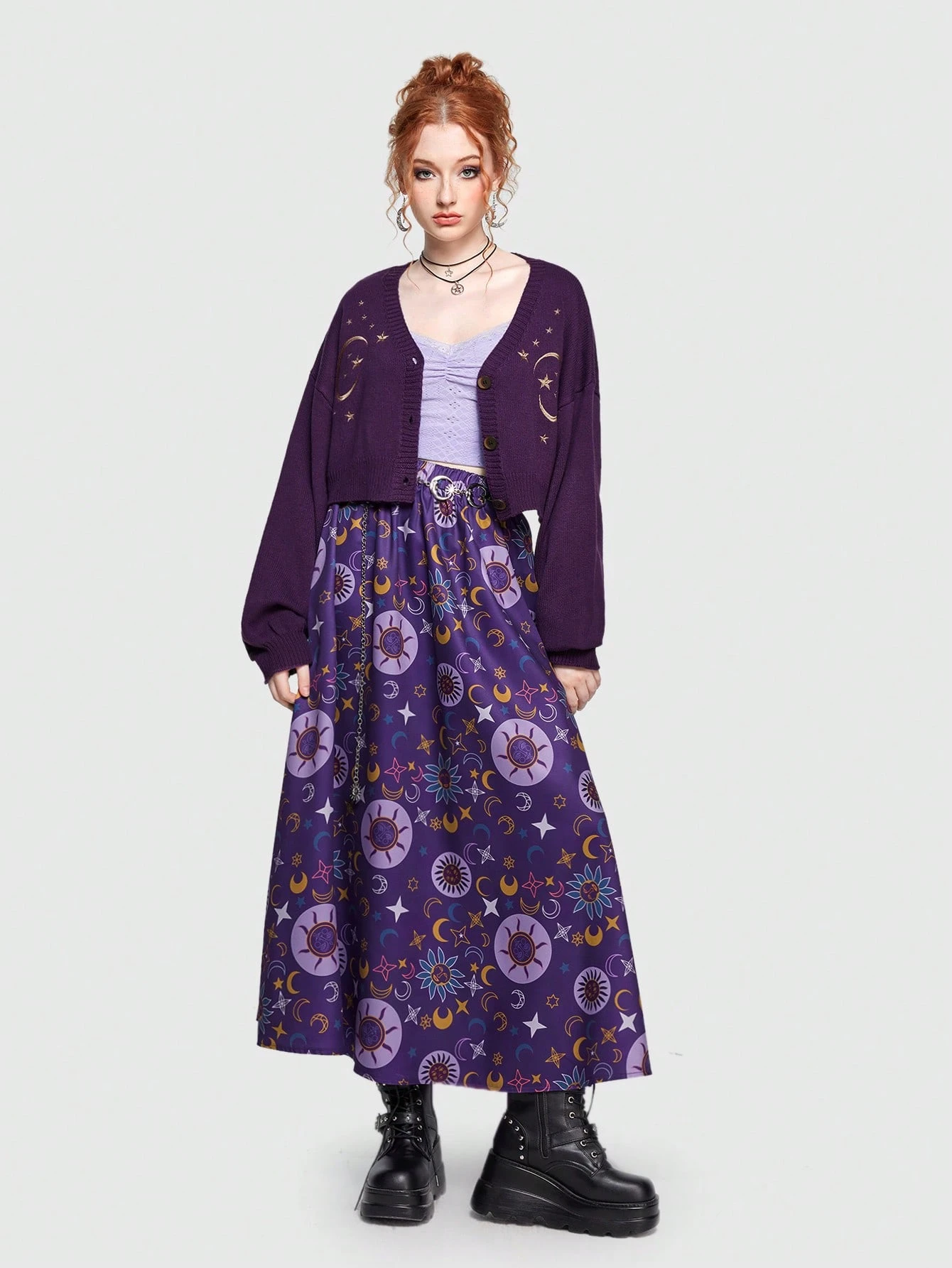 ROMWE Hippie Moon & Star Pattern Drop Shoulder Cardigan | SHEIN USA