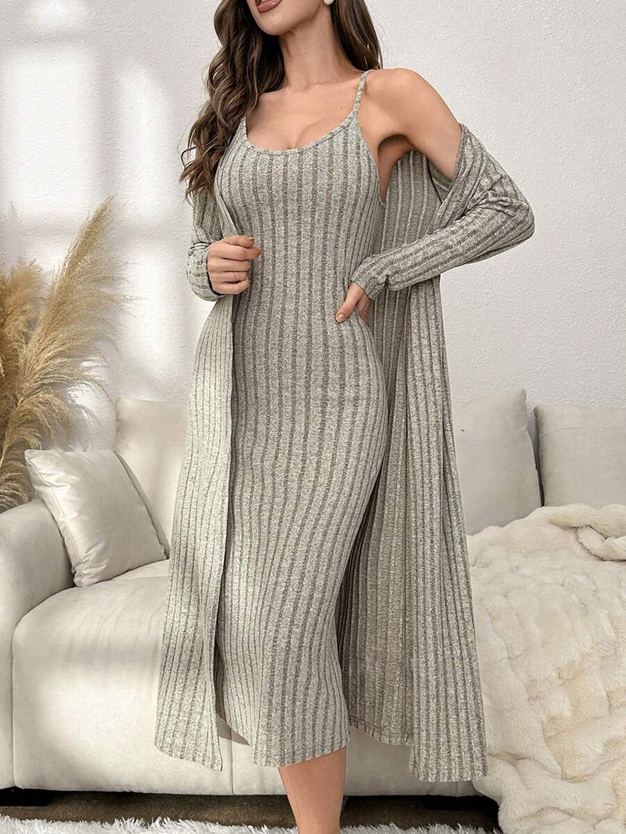 Solid Cami Dress & Robe Lounge Set | SHEIN USA